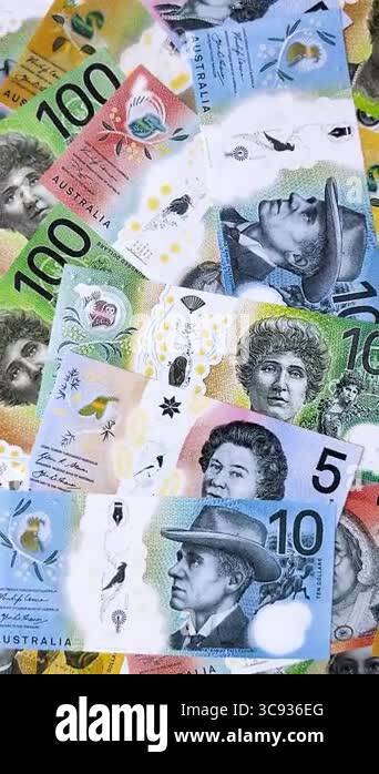 Paper money, banknotes of different denominations of Australia, dollars ...