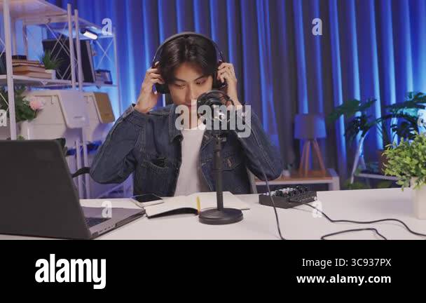 Influencer or content creator preparing to livestream and greeting ...