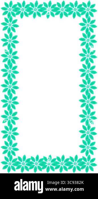 turquoise abstract flower frame animation rotating on vertical white ...