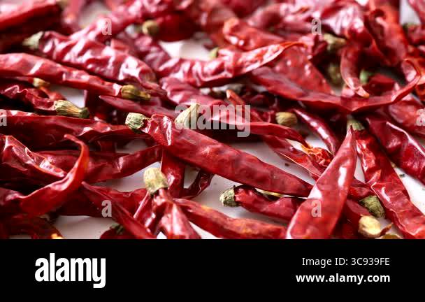Dolly closeup shot of Dried Red hot chili peppers.Showcasing Their ...