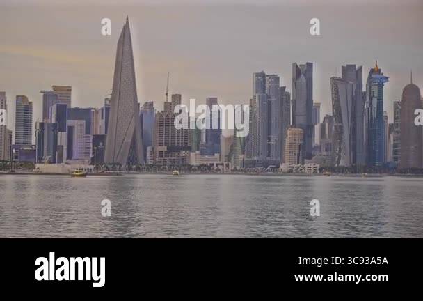 Doha, Qatar-April 22 2025:Doha Qatar skyline from corniche promenade ...