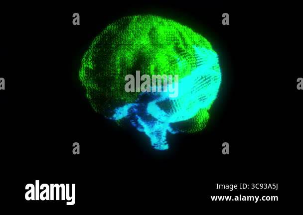 Holographic Green Teal Brain Animation with Pulses and Floating Light ...