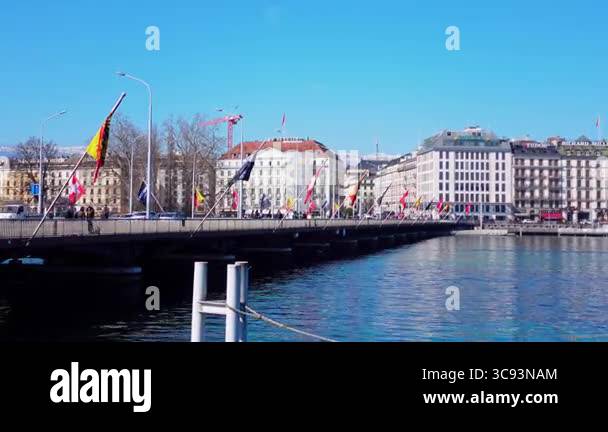 Geneva, Switzerland - March 5, 2025 - the shorelines of Lake Geneva ...