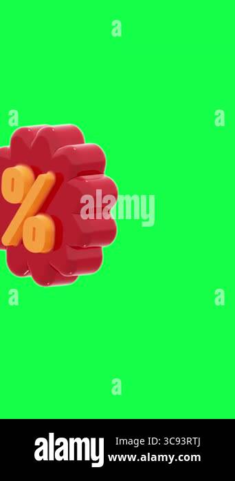 4K 3D animation of a red percent symbol on a green screen background ...