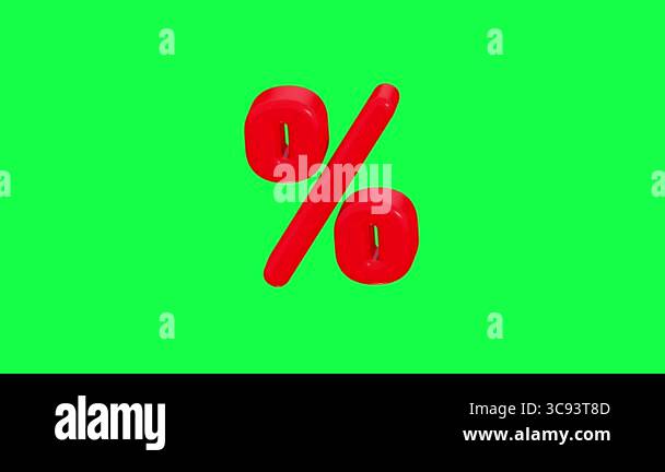 4K 3D animation of a red percent symbol on a green screen background ...