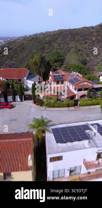 Vertical drone footage of luxury hillside villas in Los Angeles ...