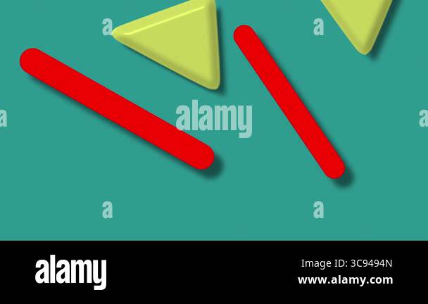 Red Bars And Pastel Yellow Triangles Move Smoothly Across A Teal Green