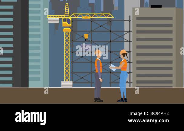 Construction site area, working on the edge of town with engineers and ...
