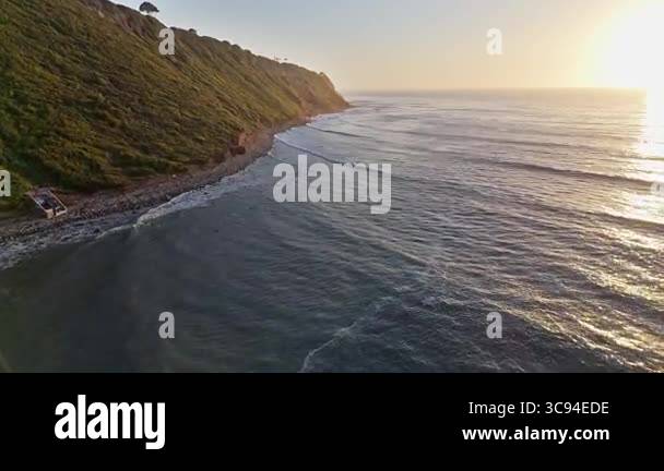 Bluff Cove aerial shot at golden hour Stock Video Footage - Alamy