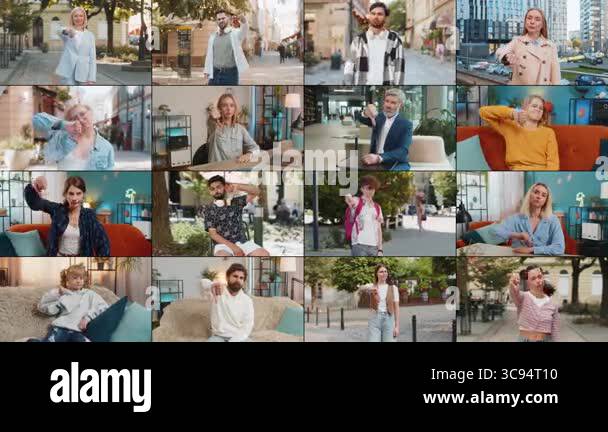 Dislike. Collage of upset unhappy people diverse gender, different ages, ethnicity gives thumbs ...