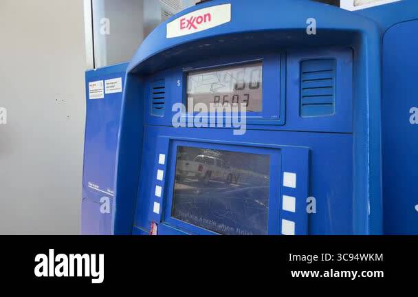 Editorial: Mar 18 2025 Austin, Texas USA - Fuel Pump Display Exxon ...