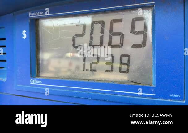 Closeup of Blue Exxon Gas Pump Display Showing Gallons Dispensed Texas ...