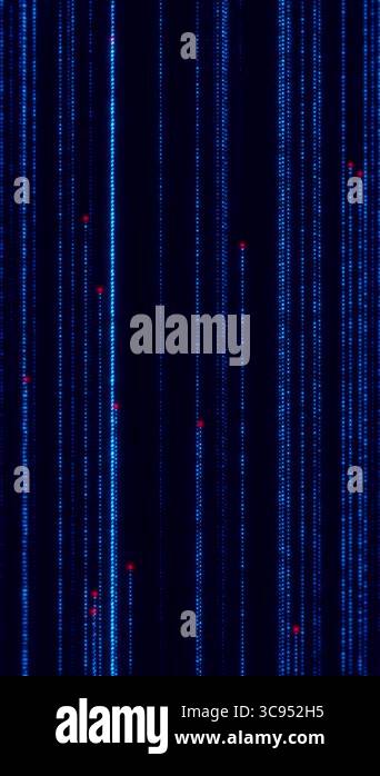 Falling vertical streams of digital code in dark cyber background, abstract matrix-style ...