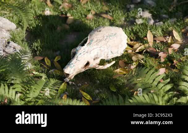 Looping 3D Animation of Rat Skull Overgrown by Grass. Life After Death ...