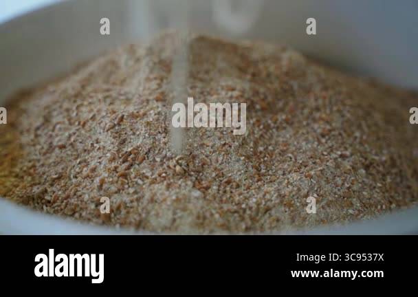 Freshly ground grain mixture, close-up. Prepared chicken feed. High ...