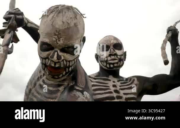 Mount Hagen, Papua New Guinea - April 26, 25: Skeleton tribe. Papuan ...