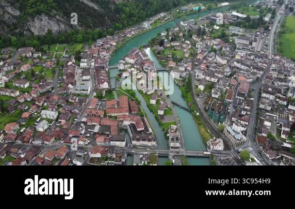 Beautiful view by drone on High Angle Tilting Down View of the Aare ...