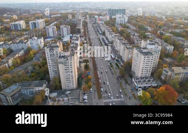 Panoramic aerial drone view Rascani district of Chisinau, Moldova. City ...
