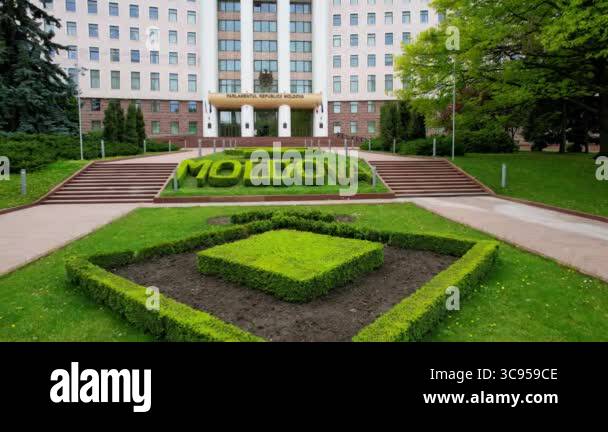 Panoramic aerial drone view of front of Parliament Building of Moldova ...