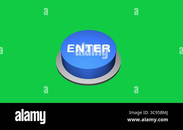 Pressing 3d Enter round button animation on white and green background ...