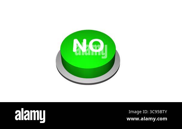 Pressing 3d No round button animation on white and green background ...