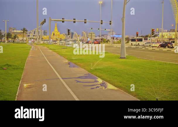 Doha, Qatar-May 15 2025:Doha Qatar night shot showing corniche street ...