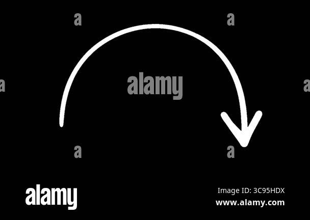 Animated downward pointing arrow arc rotating against a dark background ...