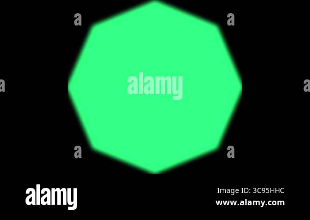 Animated glowing green heptagon slowly pulsates against a black ...