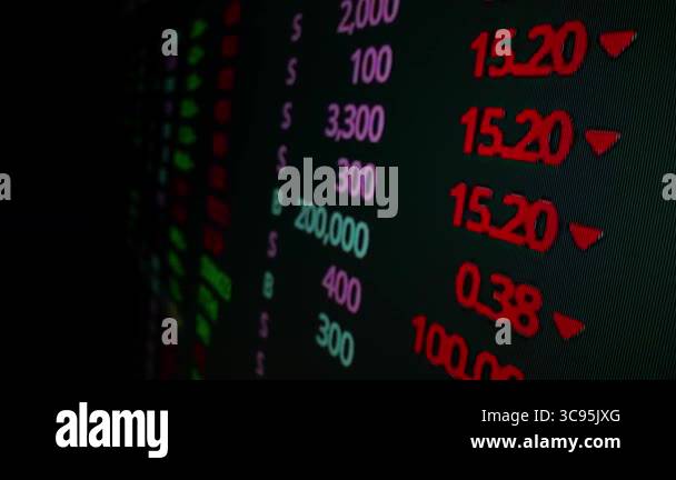 Stock market board on macro shot movement LED screen showing stock ...