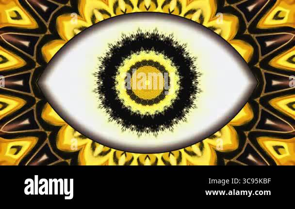 4K animation of a kaleidoscope in the shape of a hypnotic eye with ...
