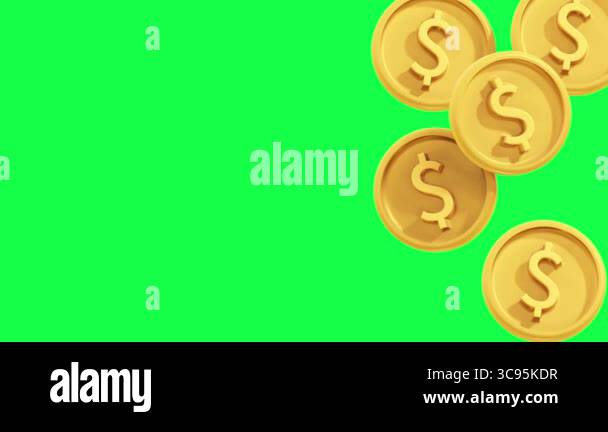 4K animation motion 3D dollar coin spinning on a green screen ...