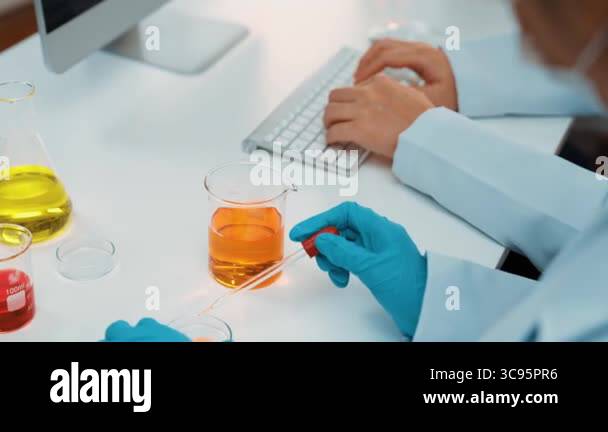 Laboratory healthcare researcher team with scientific expertise, lab equipment, and innovative ...