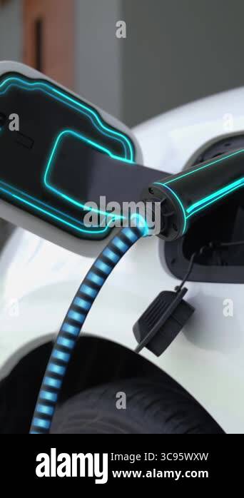 Electric car recharging in futuristic home charging station with smart ...