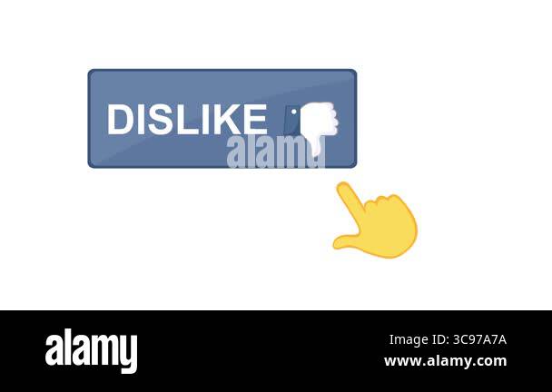 video animation yellow hand push dislike button social media network, on a white background ...