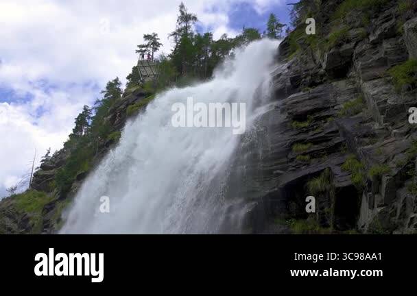 Majestic Stuibenfall waterfall plunges down the rocky cliffs of the ...