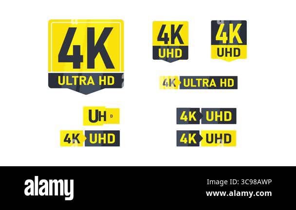 Animated icons of Ultra HD 4K logos, isolated on white and green screen ...