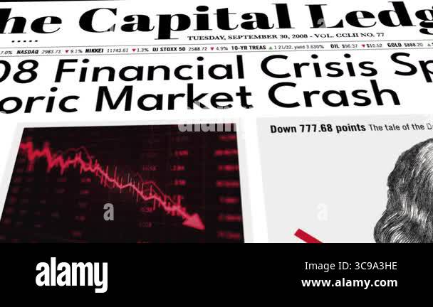 Historic 2008 Recession News Headline With Red Falling Stock Chart 3 ...