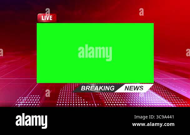 Green screen breaking news template with red animated background and ...