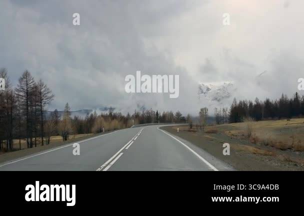 Road of Chuysky Trakt running along Katun River Altai Russia. Scenic ...