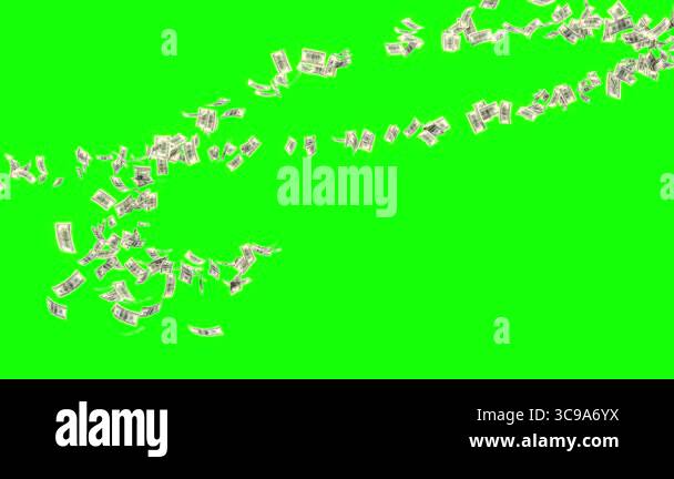 American dollar bills flying and swirling on green screen background ...