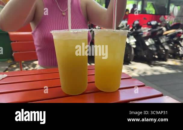 cane drink 2 plastic cups street food drinks. High quality 4k footage ...