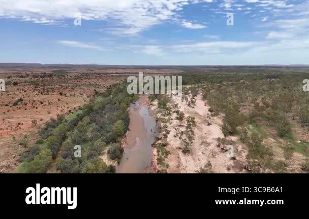 The Stuart Highway crosses the Finke River, Drone footage of the river ...