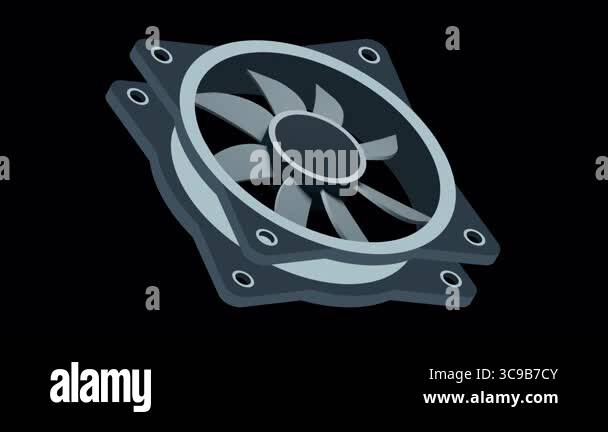 Isometric computer fan animation. Computer fan cooler. Isometric of PC ...