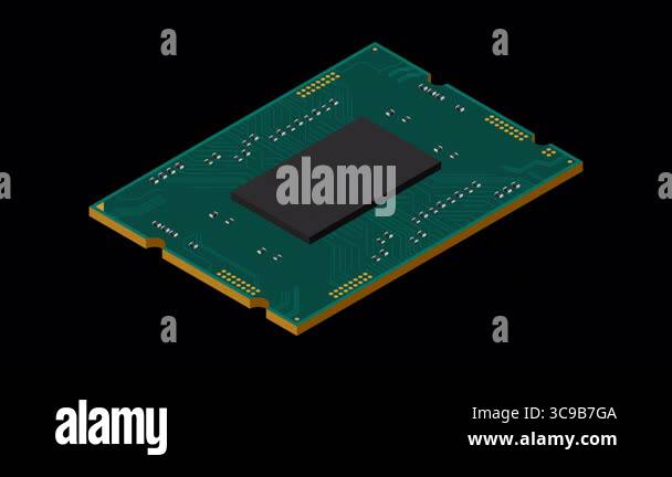 Isometric processor animation. Central processing unit or CPU. Computer hardware components ...