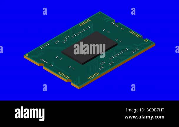 Isometric processor animation. Central processing unit or CPU. Computer ...