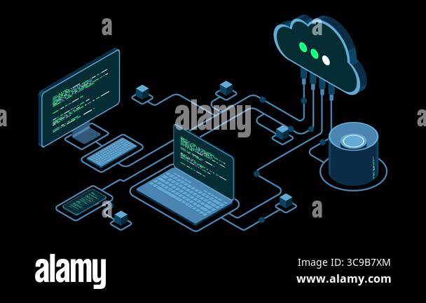 Cloud technology computing animation. Modern cloud technology. Data ...