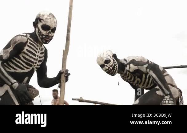 Mount Hagen, Papua New Guinea - April 26, 25: Skeleton tribe. Papuan ...