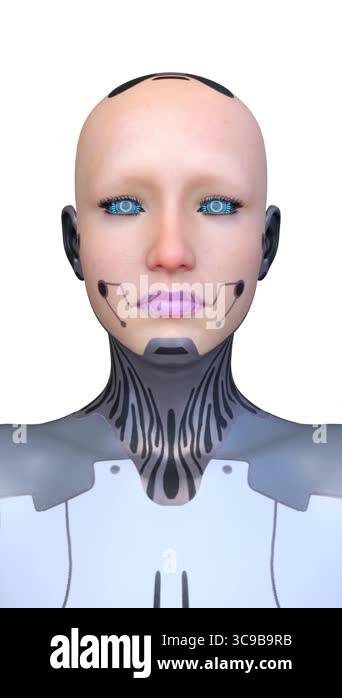 3D rendering of a female cyborg's face close-up Stock Video Footage - Alamy