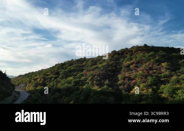 Georgia. Drone aerial in sunny autumn weather. Scenic road between ...