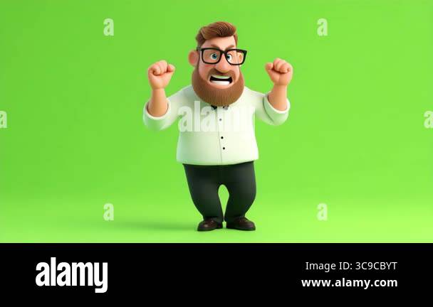 3D Animation of Waiter super angry gesture and jumping arround | Green ...